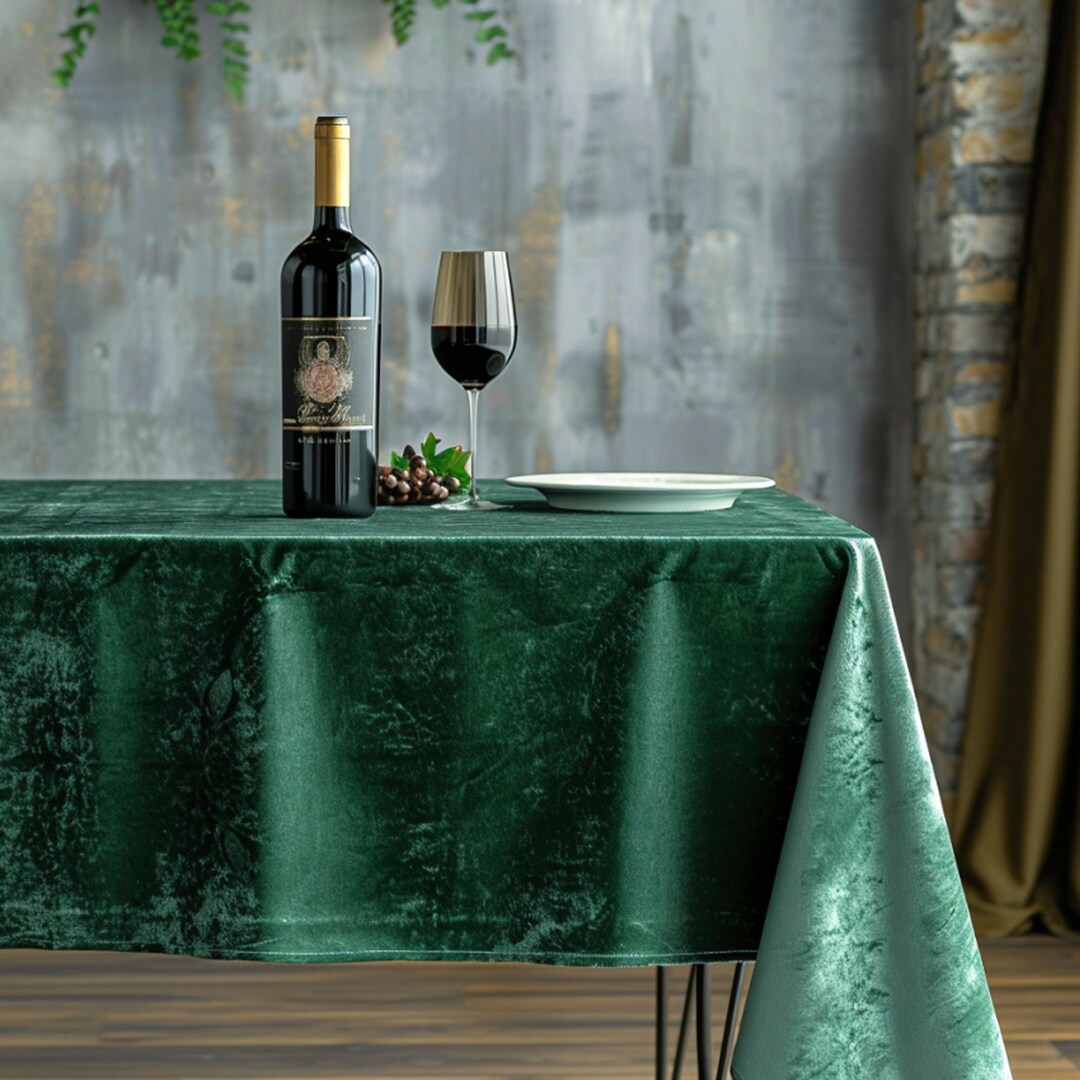 Luxurious Elegant Green Velvet Square & Rectangle Tablecloth, Custom ...
