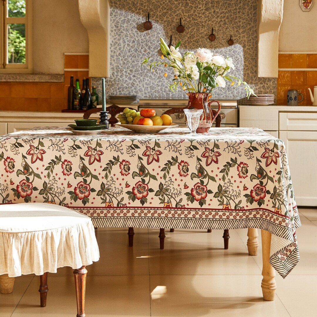 Retro Farmhouse Style Tablecloth Linen French Style Waterproof Fabric ...