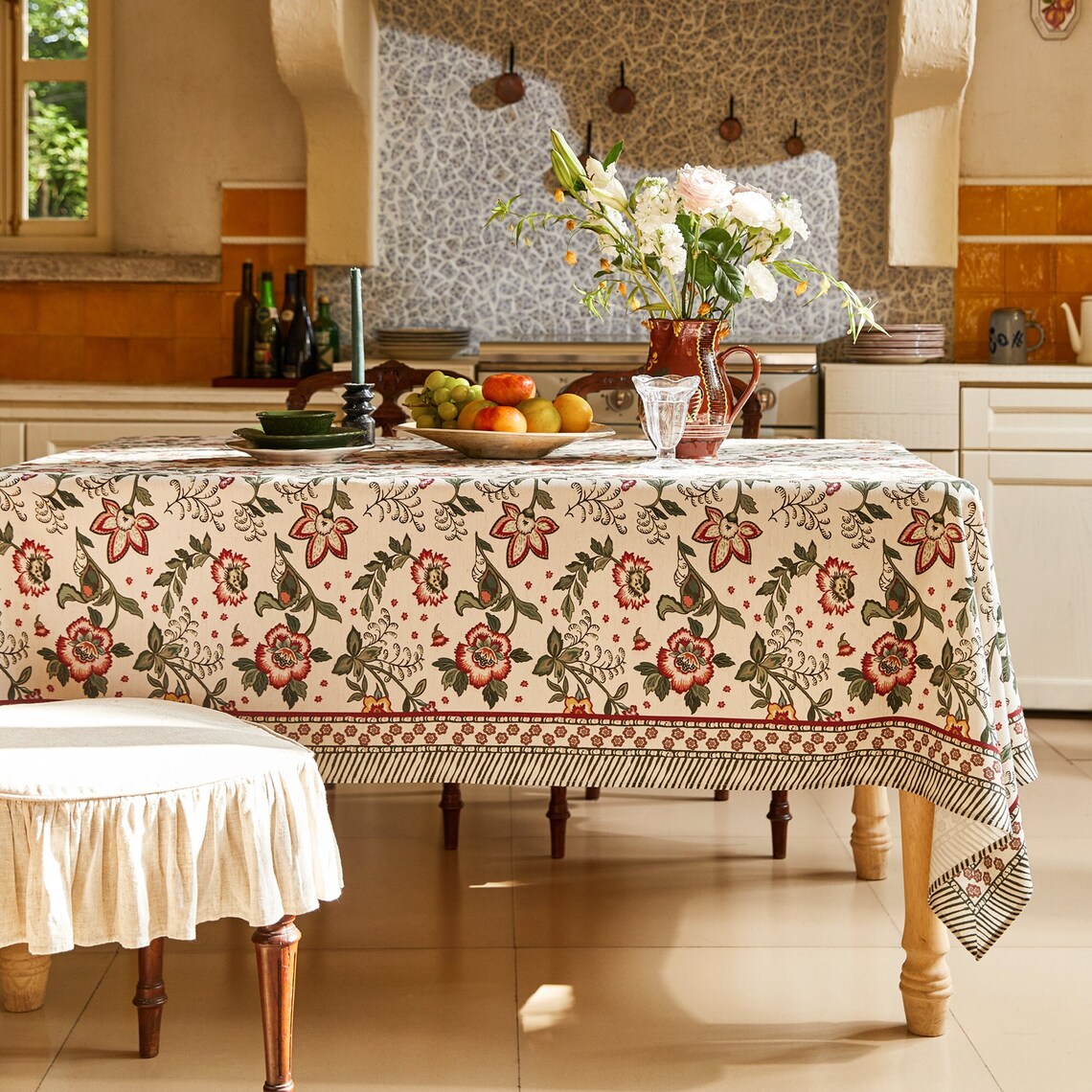 Retro Farmhouse Style Tablecloth Linen French Style Waterproof Fabric ...