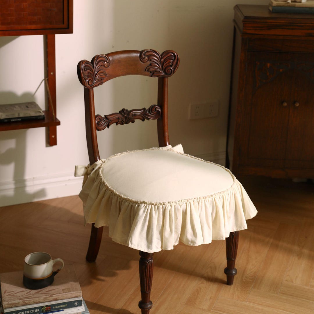 Natural Linen Chair Slip Cover With Ties &ruffle Design, 18 Colors ...