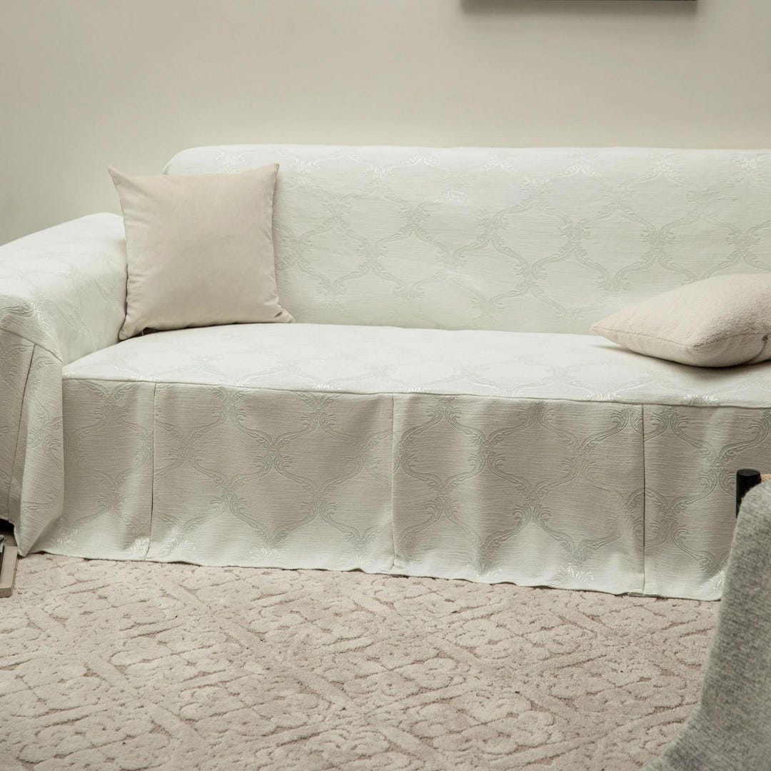 Luxury White Sofa Cover, Custom Size Couch Protector, Embossed Durable ...