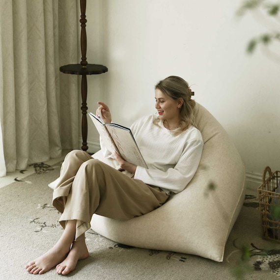 Cozy Linen Bean Bag Chair Cover Handmade Large Floor Cushion Stylish and Trendy Home Decor Perfect for Relaxing and Lounging Etsy UK