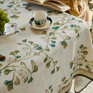 Ginkgo Pattern Tablecloth, Linen Waterproof Fabric, Wipe Clean, Spring ...