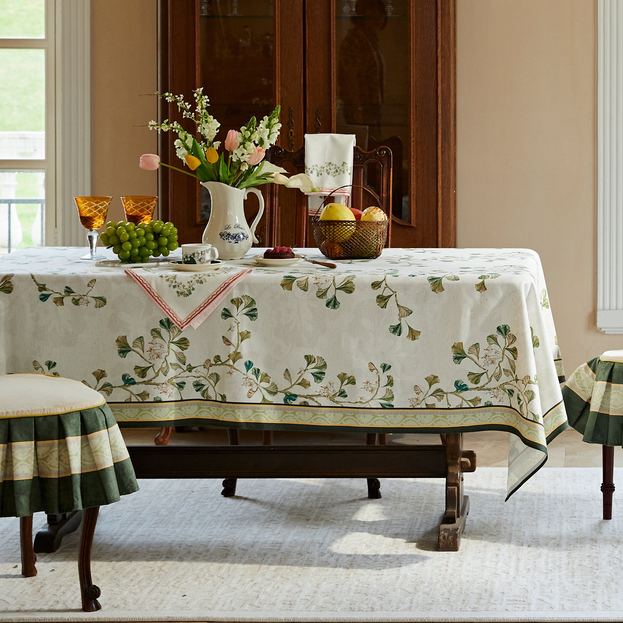 Ginkgo Pattern Tablecloth Linen Waterproof Fabric Table Cover Spring ...