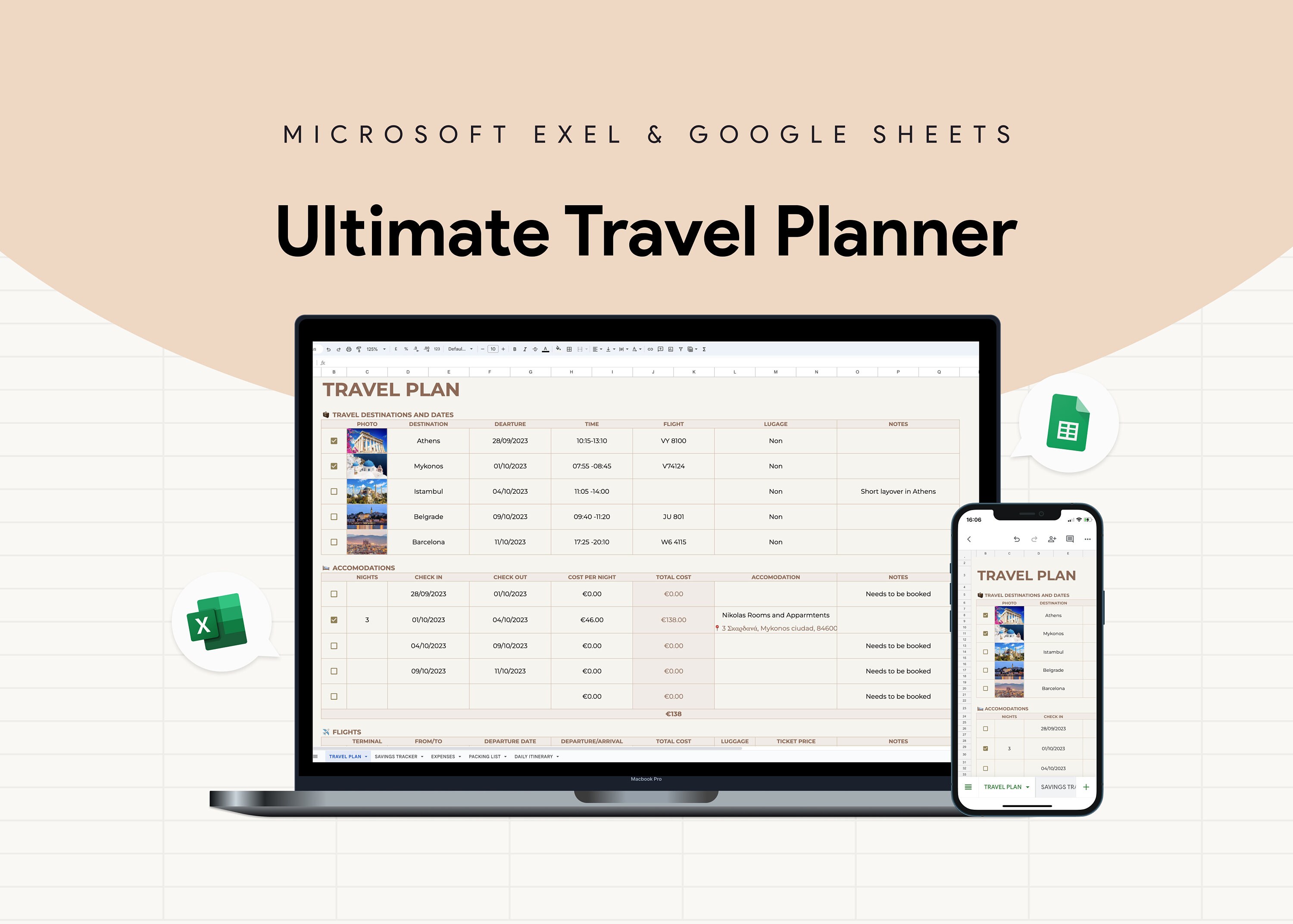 Google Sheets Template Travel Planner Vacation Planner Holiday Planner ...