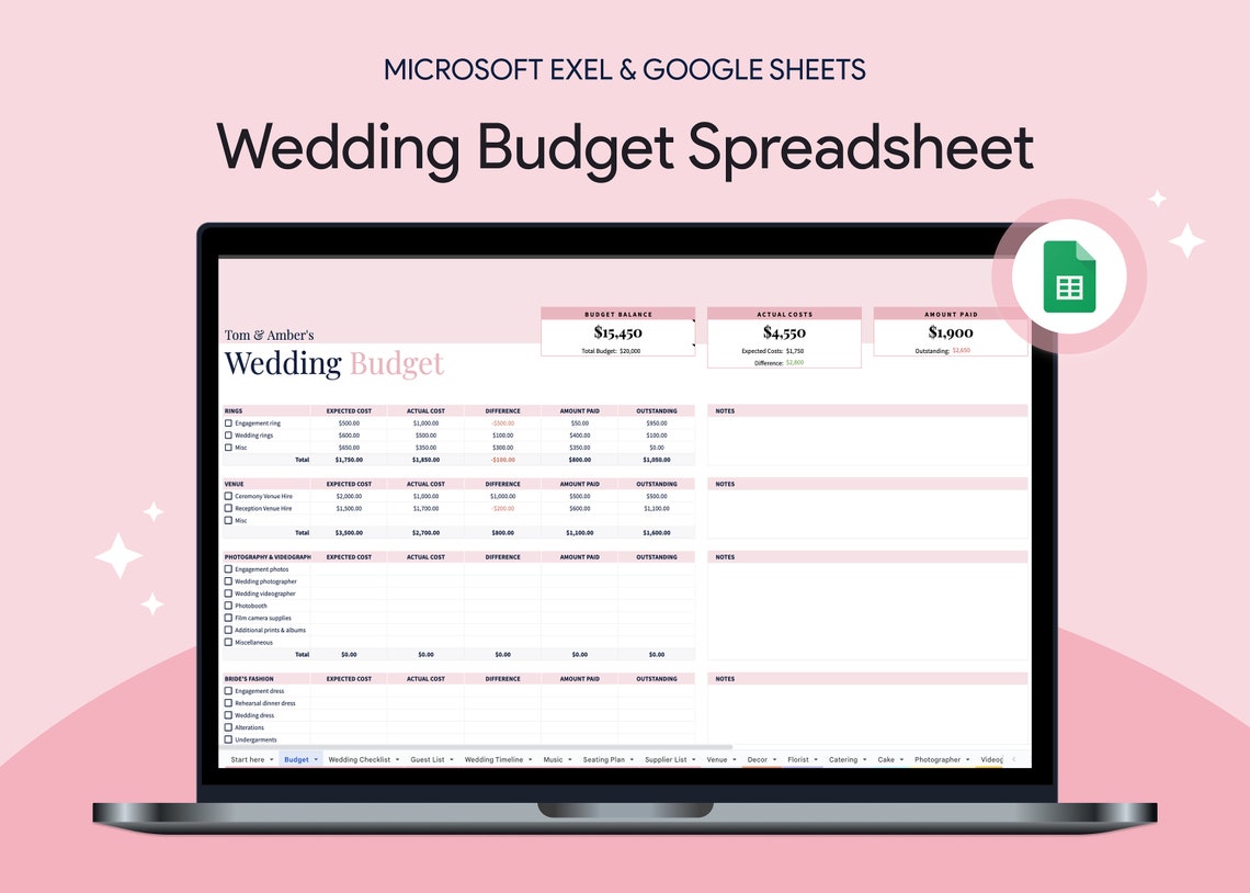 Wedding Budget Planner Wedding Planning Spreadsheet Wedding - Etsy