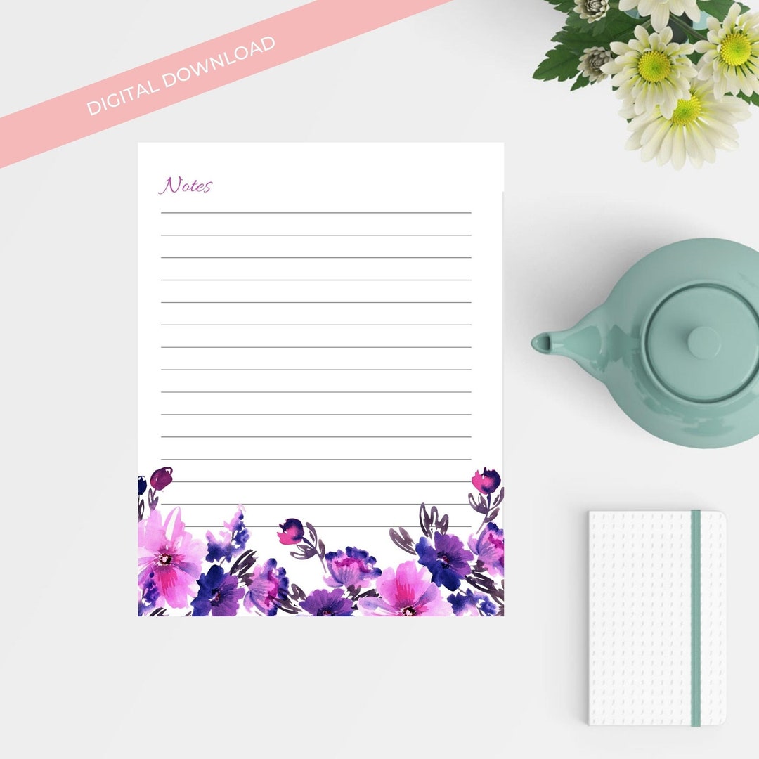 Note Page Printable / Spring Note Page / Lined Note Page A4 - Etsy