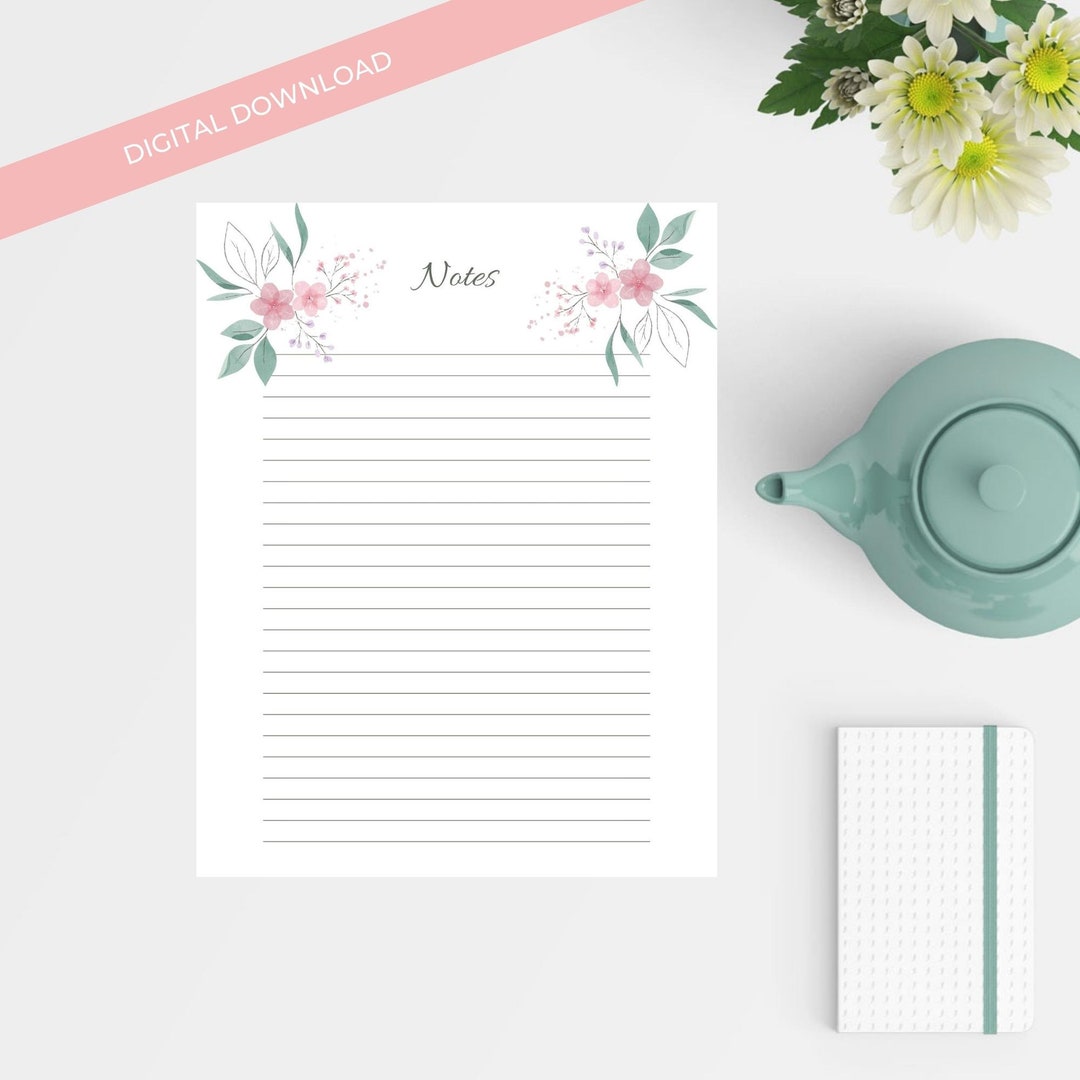 Note Page Printable / Note Pad Floral / Meeting Notes / - Etsy