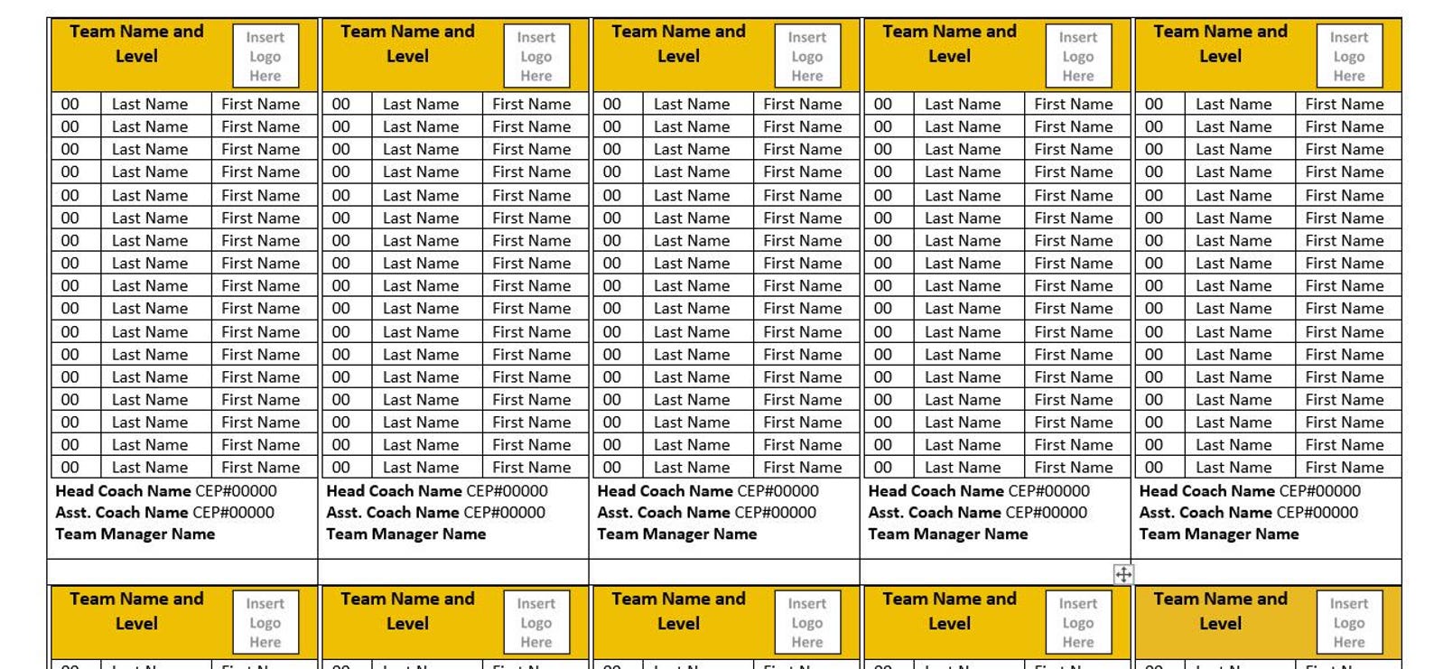 Sports Scoresheet Roster Label Word Template - With Gold Color Banner ...