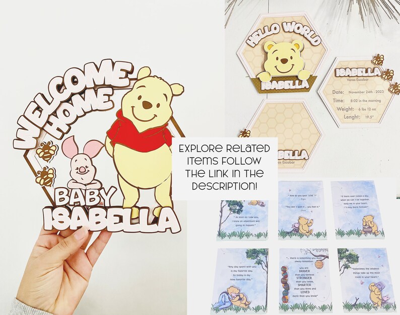 Hello World Sign Winnie the Pooh Baby Announcement Sign With Birth ...