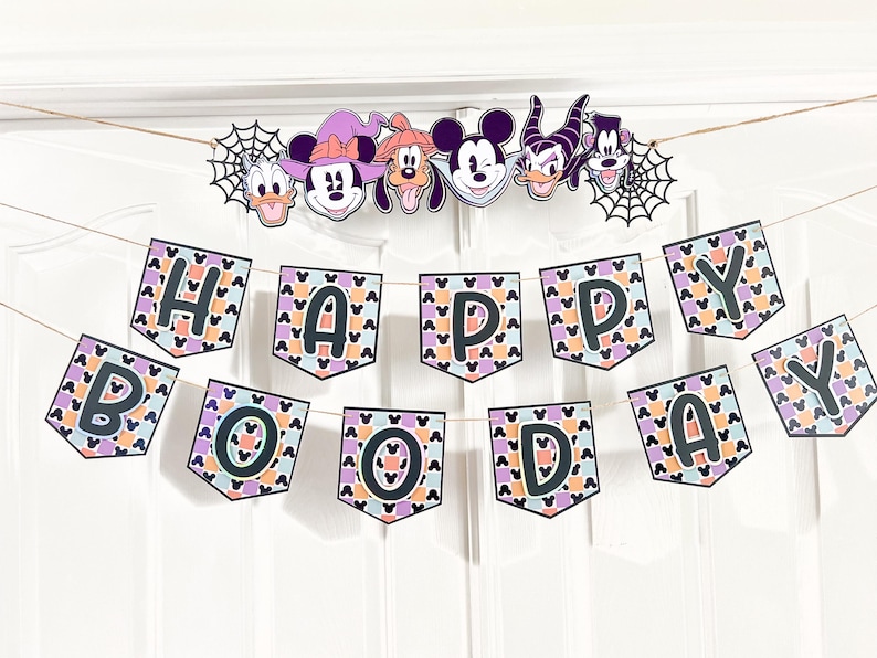 Mickey Halloween Party Decor Banner Happy Boo Day Mickey and Friends ...