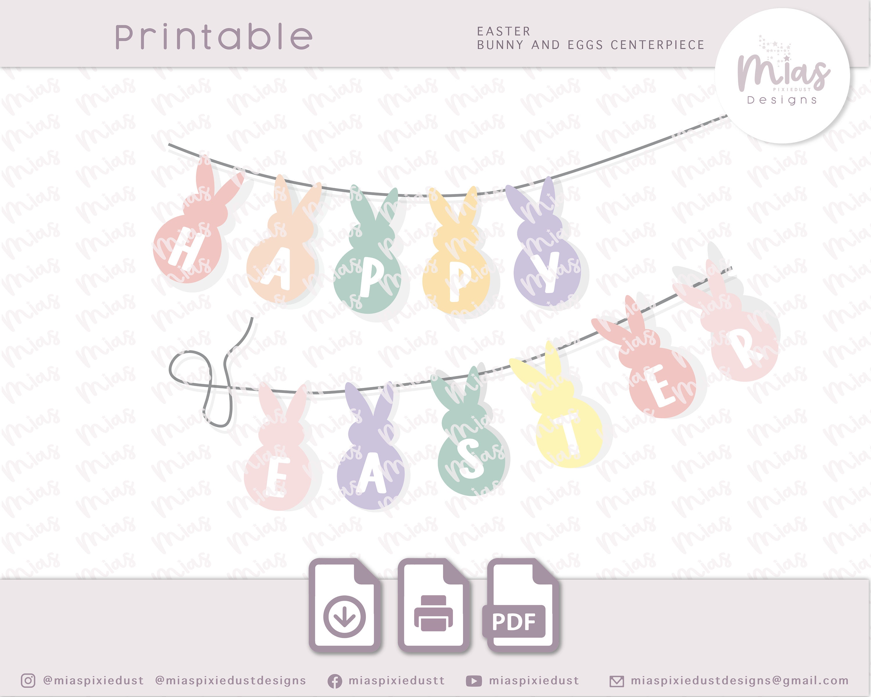 Easter Banner Printable Happy Easter Pendant Printable Bunny Shape ...