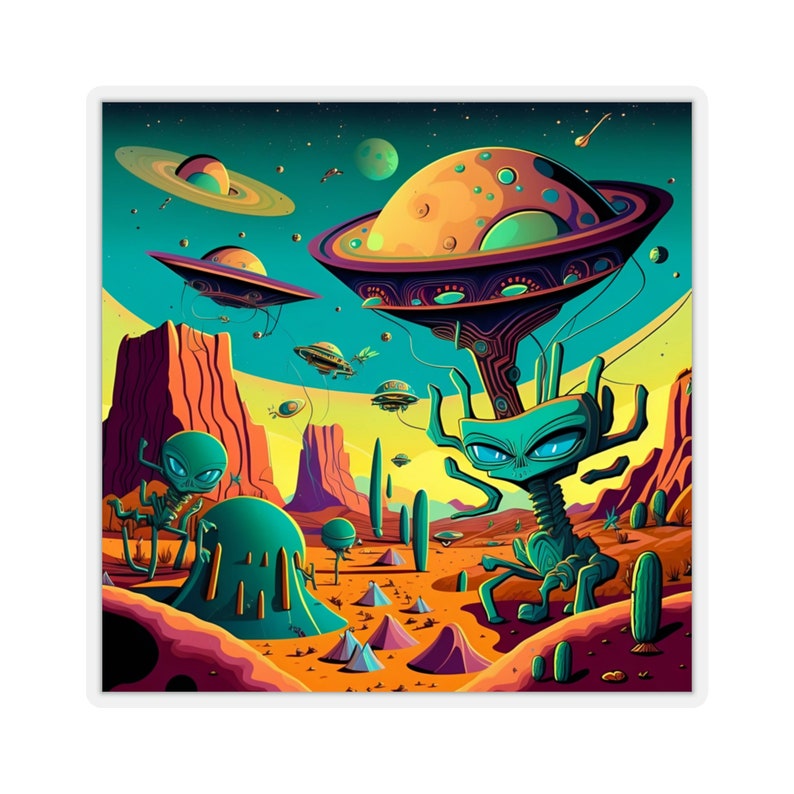 UFO Sticker, Celestial Alien Party - Etsy