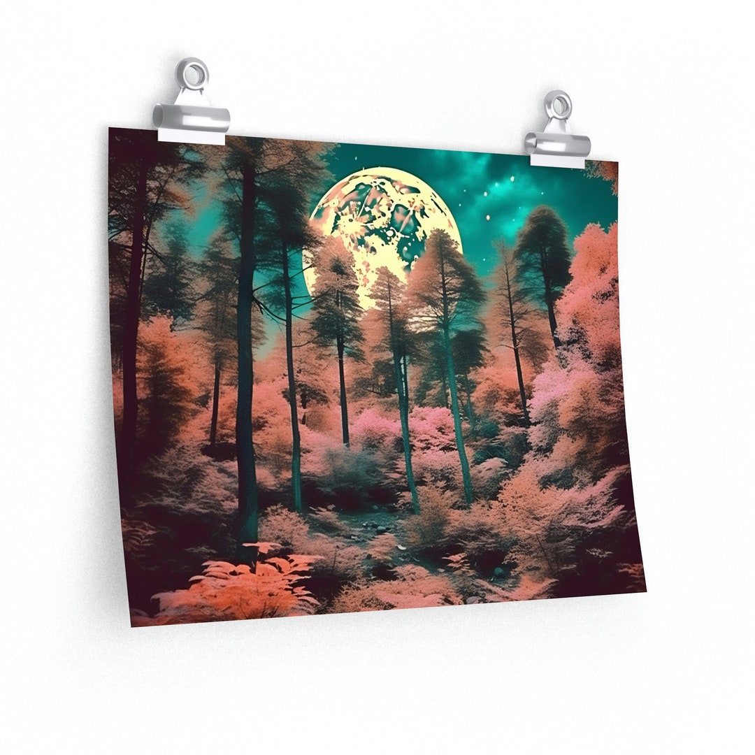 Trippy Moon Poster, Trippy Forest Poster - Etsy