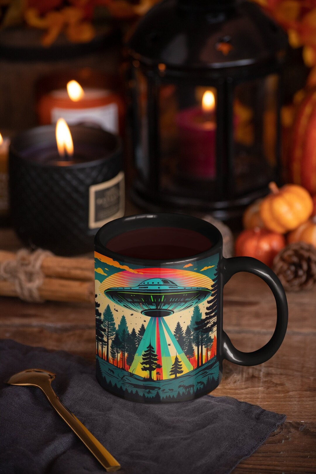Trippy Forest UFO Mug Black Coffee Mug Space Mug - Etsy