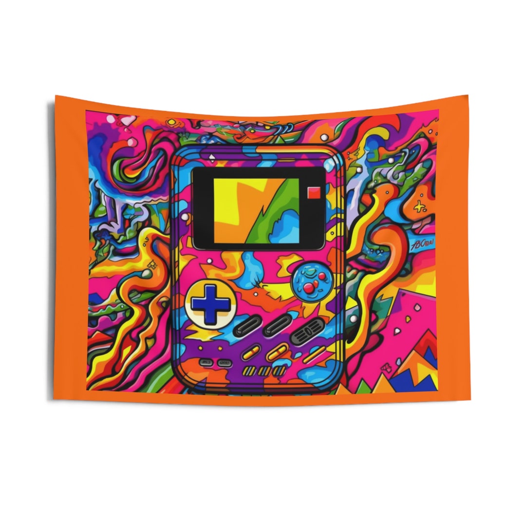 Psychedelic Video Game Orange Border Tapestry, Trippy Room Decor - Etsy