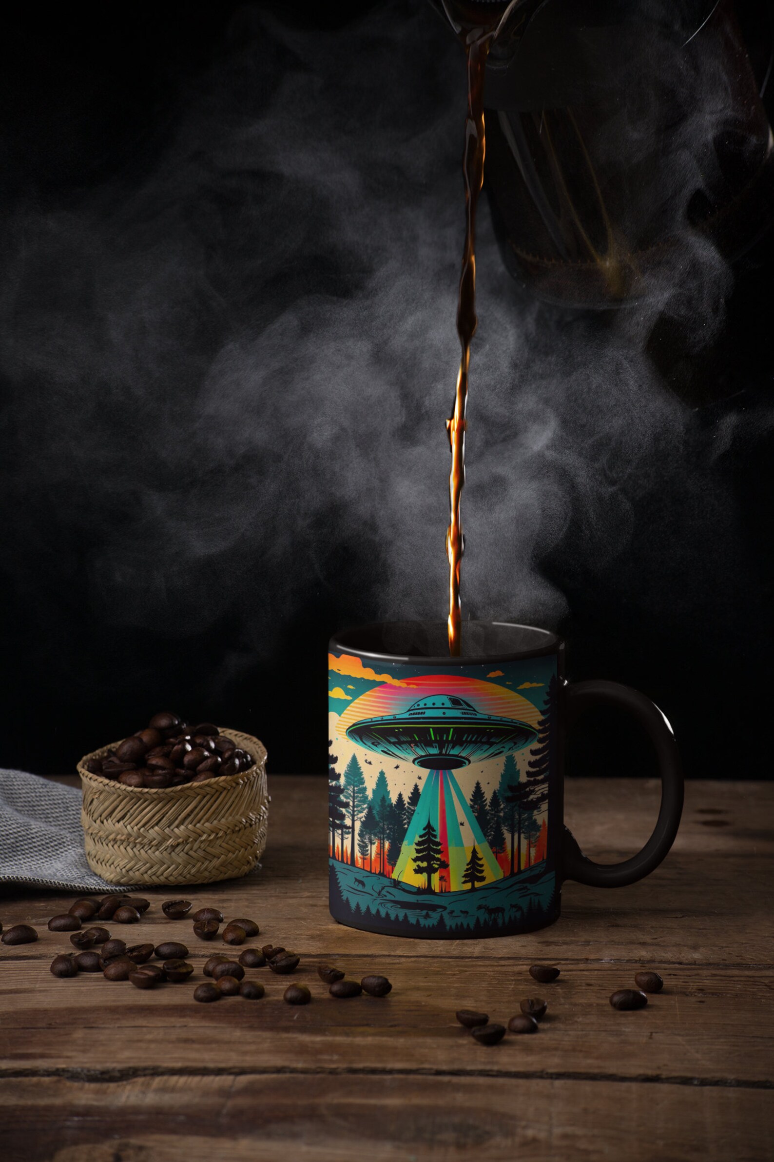 Trippy Forest UFO Mug Black Coffee Mug Space Mug - Etsy