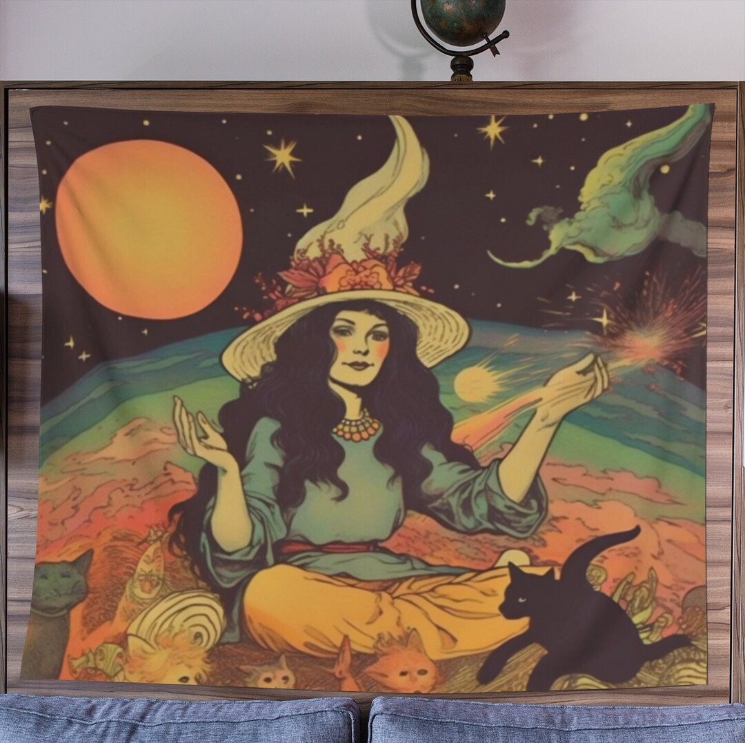 Cat Tapestry, Witch Tapestry, Trippy Esoteric Room Decor - Etsy
