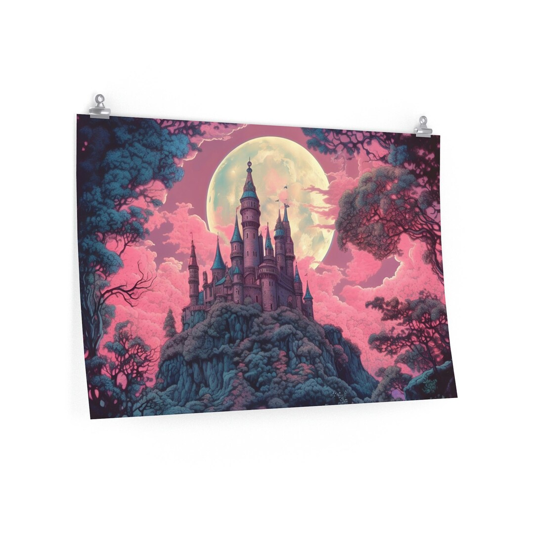 Trippy Medieval Poster, Castle + Moon Celestial Vibes - Etsy