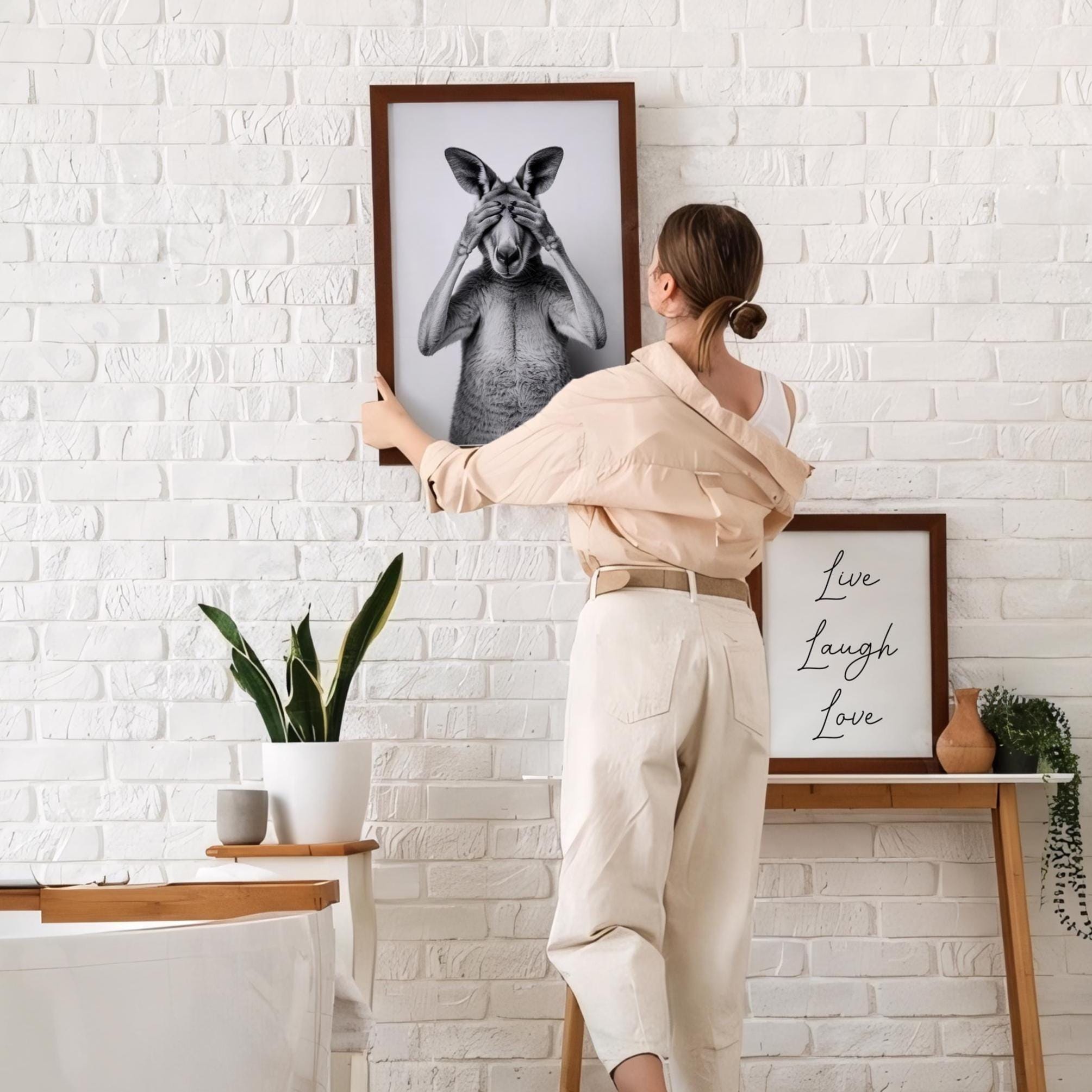 Funny Kangaroo Bathroom Wall Art - Black and White Animal Humor Print ...