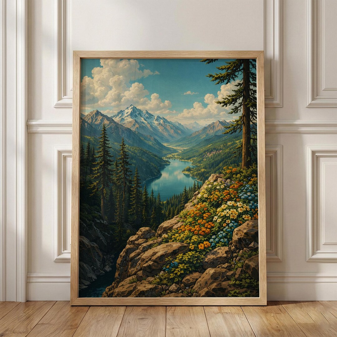 Mountain Forest Wall Art Print - Nature Decor for Home, Alpine Lake ...