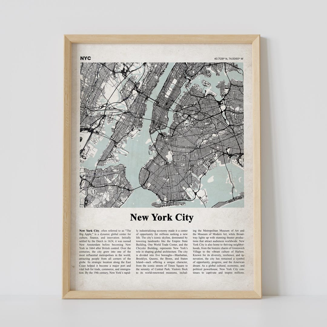 New York City Map Print – Modern NYC Map Poster, New York Wall Art ...