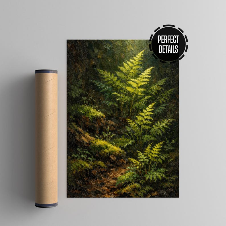 Moody Forest Fern Wall Art Print, Dark Green Botanical Landscape ...