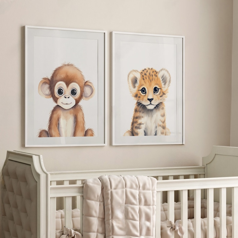 Safari Jungle Animal Watercolor Nursery Prints, Jungle Nursery Decor ...