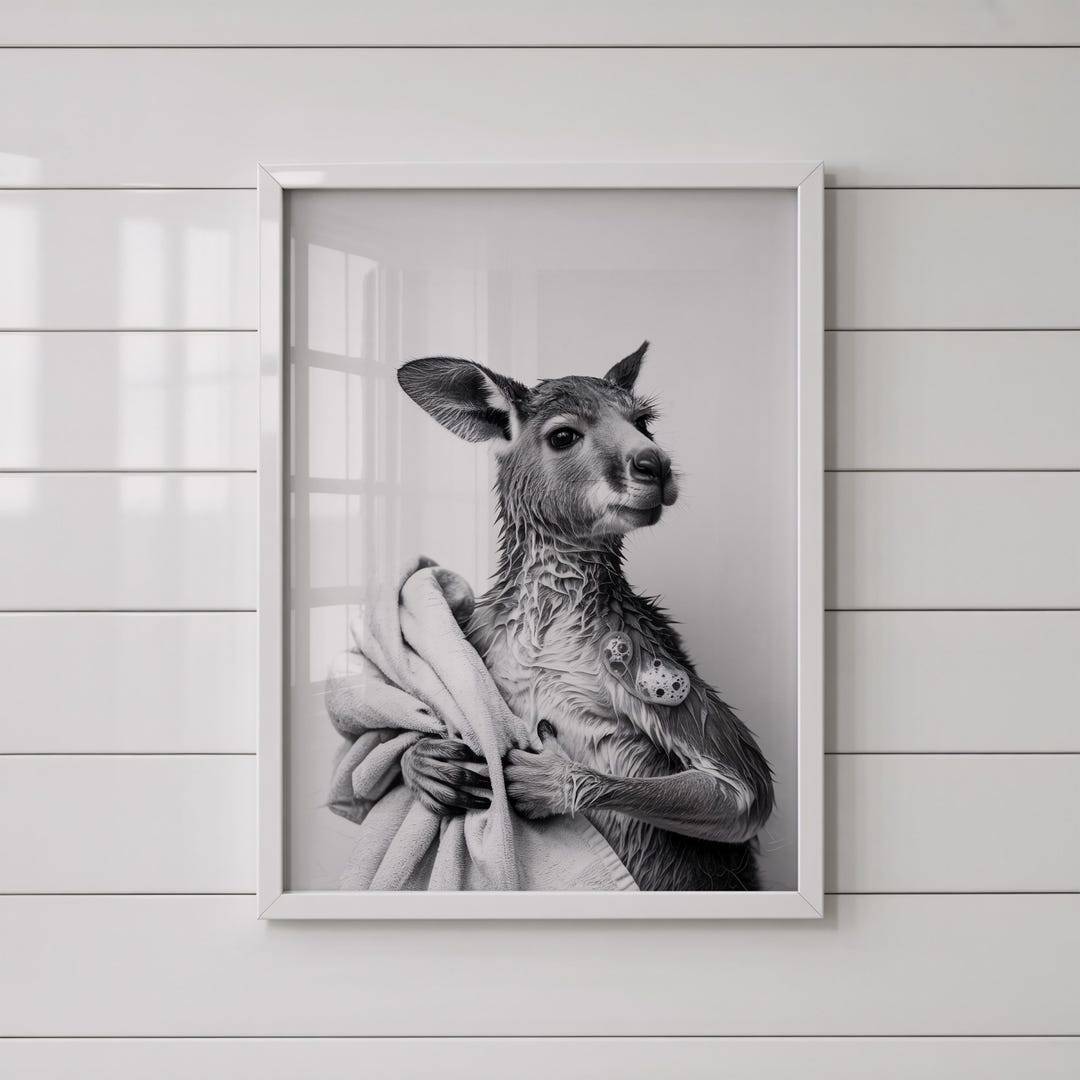 Funny Kangaroo Bathroom Wall Art - Wet Kangaroo Poster – Quirky ...