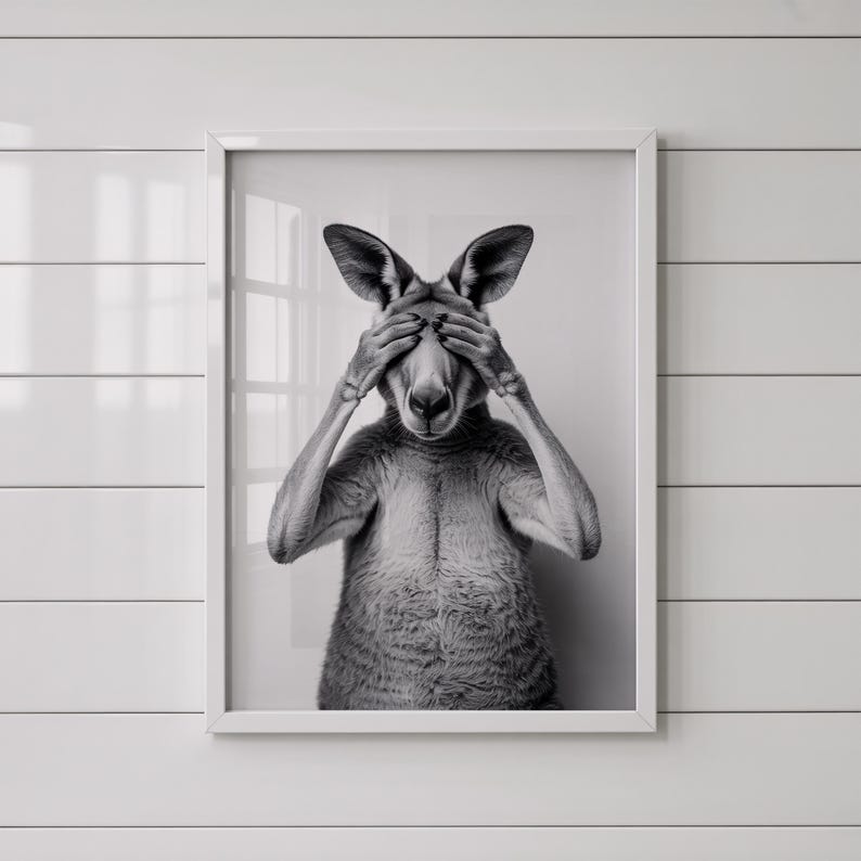 Funny Kangaroo Bathroom Wall Art - Black and White Animal Humor Print ...