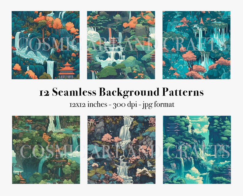 Studio Ghibli Style Seamless Background Patterns Waterfall - Etsy