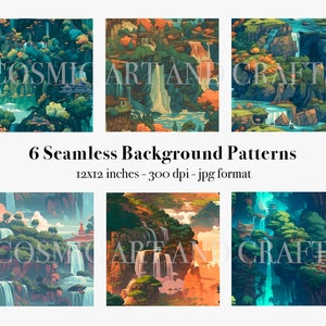 Studio Ghibli Style Waterfalls, Seamless Background Patterns, Printable ...
