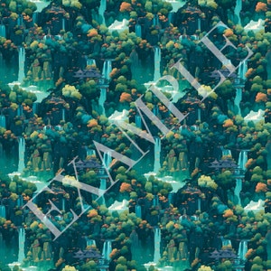 Studio Ghibli Style Waterfalls, Seamless Background Patterns, Printable ...