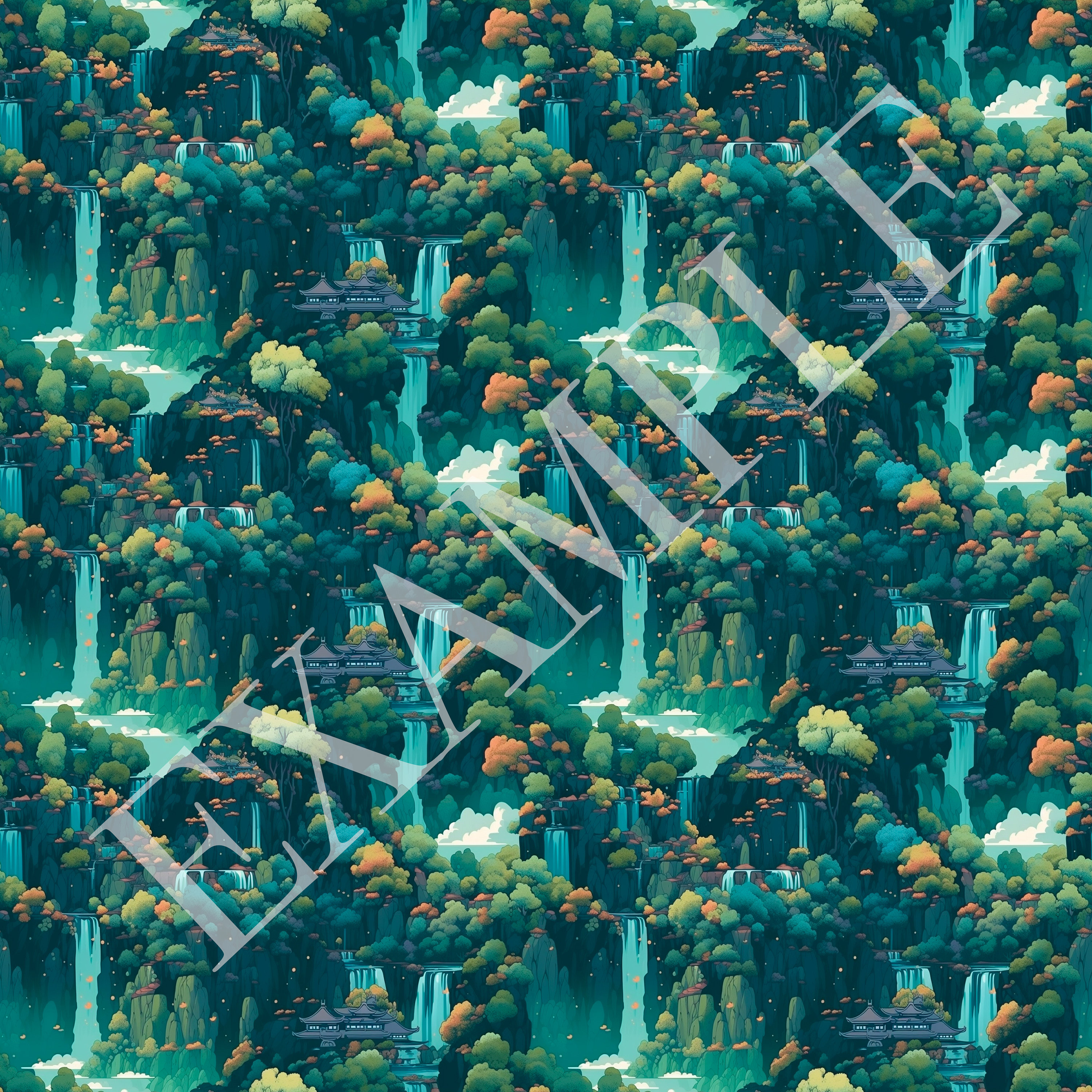 Studio Ghibli Style Waterfalls, Seamless Background Patterns, Printable ...