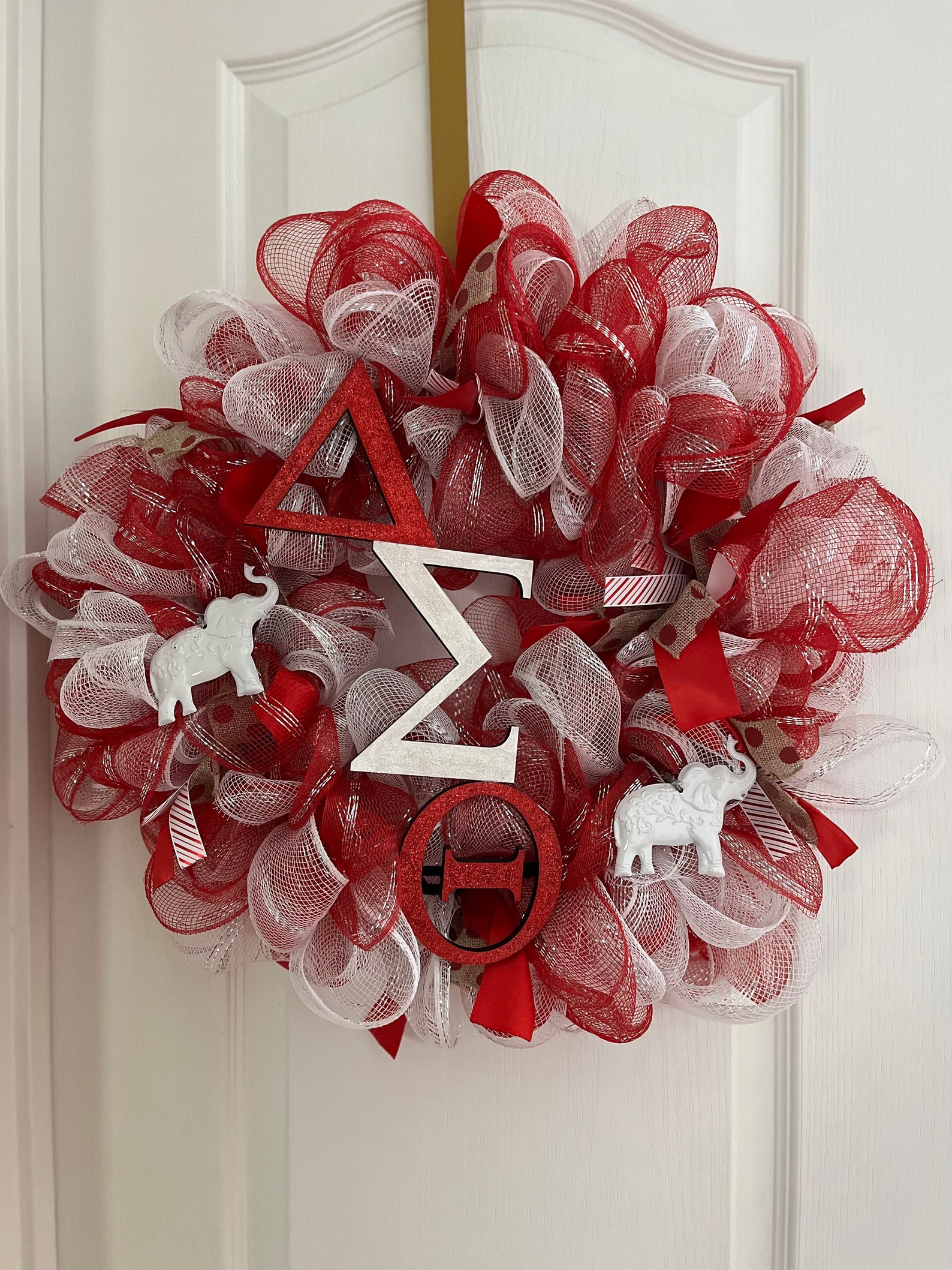 Sorority delta Wreath, Wreath for Door, Holiday Decor Wreath, Red and ...