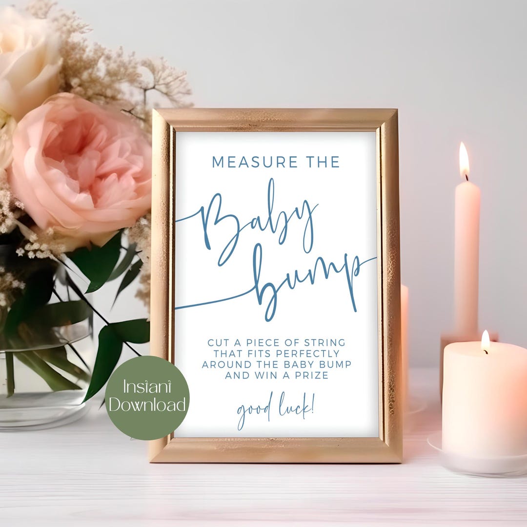 Measure the Baby Bump Baby Shower Game Printable Sign, Blue Baby Bump ...