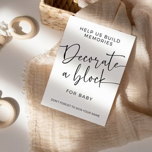 Decorate A Block for the Baby Sign, Baby Shower Activity, Baby Shower ...