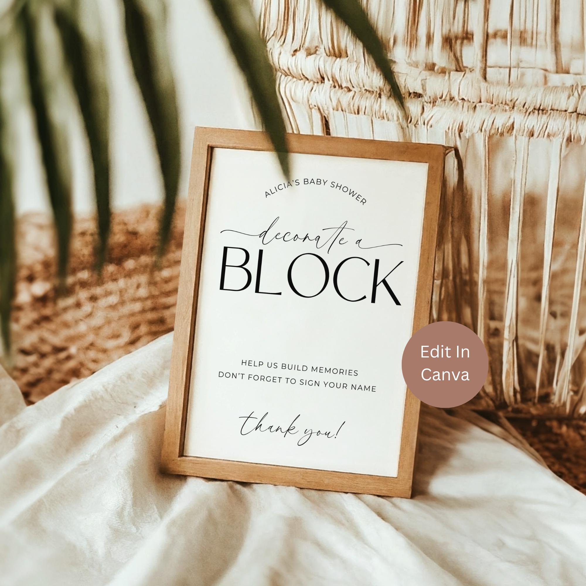 Decorate A Block for the Baby Sign, Baby Shower Activity, Baby Shower ...