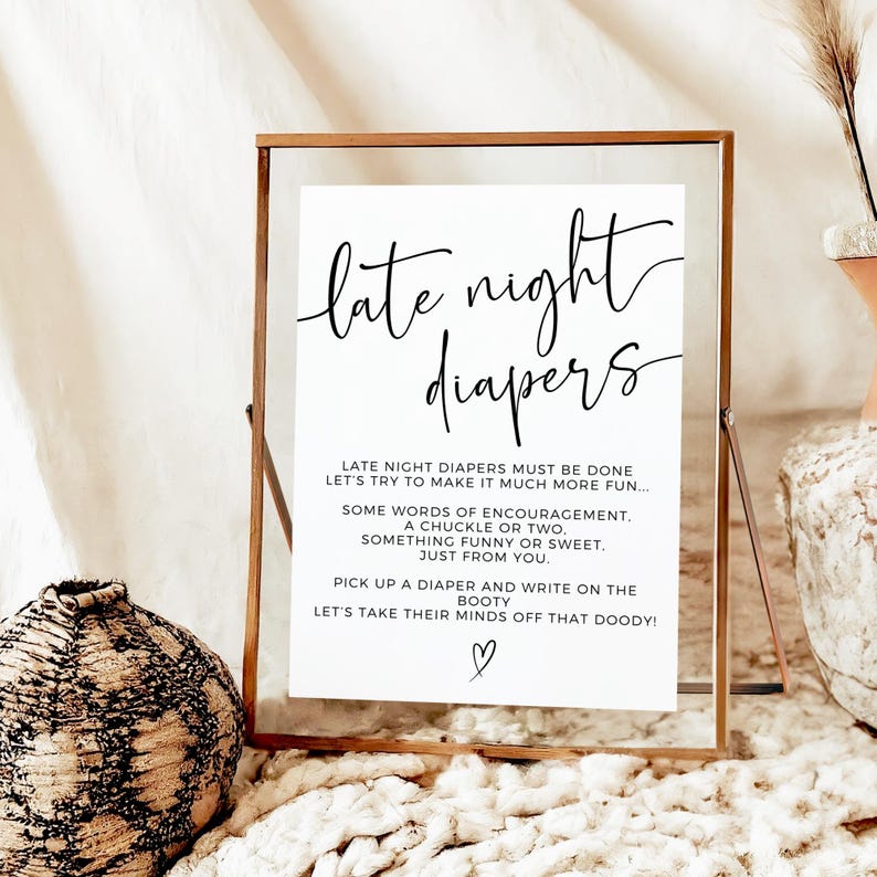 Late Night Diapers Baby Shower Sign, Diaper Signing Game, Baby Shower ...