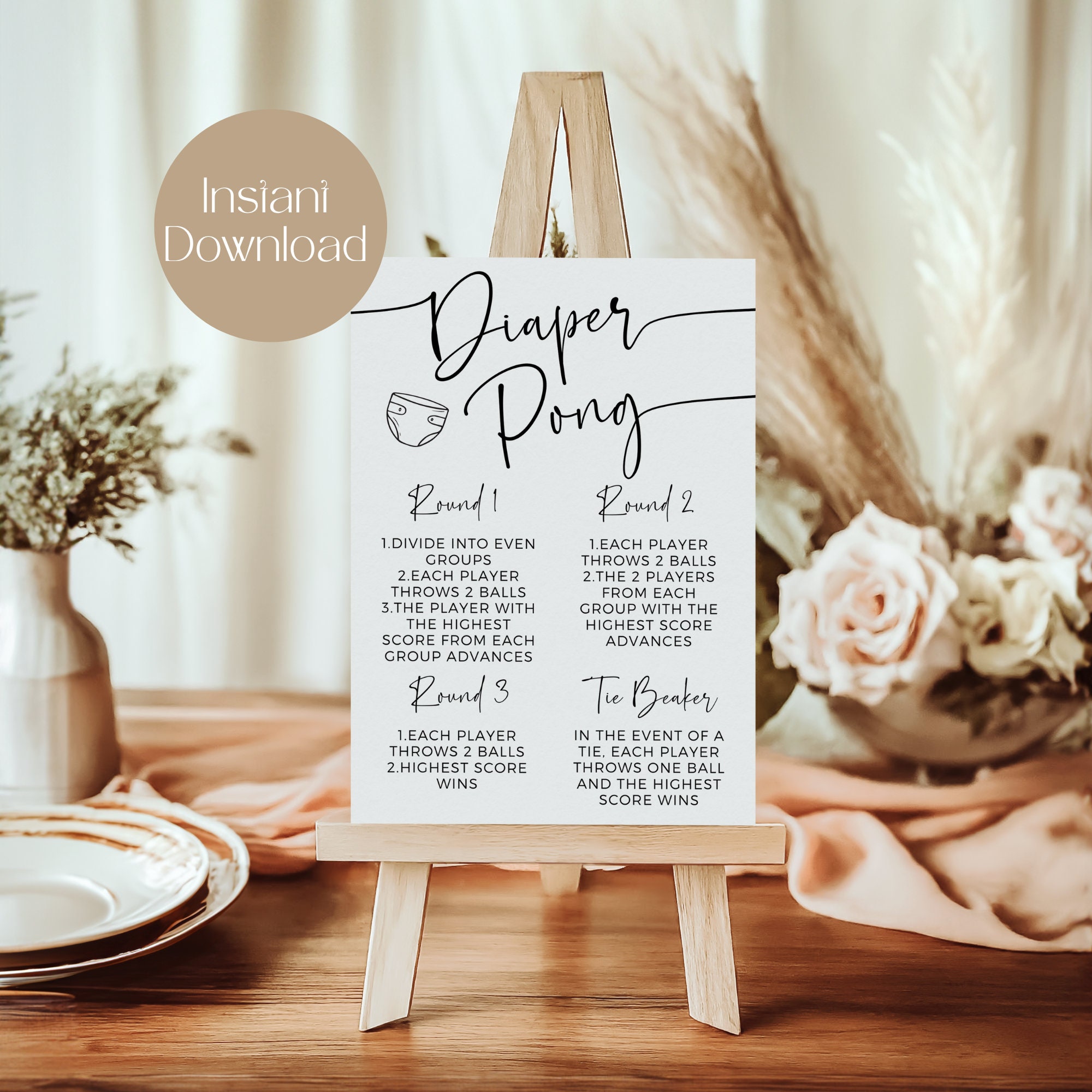 Minimal Diaper Pong Baby Shower Game, Gender Neutral Baby Shower ...