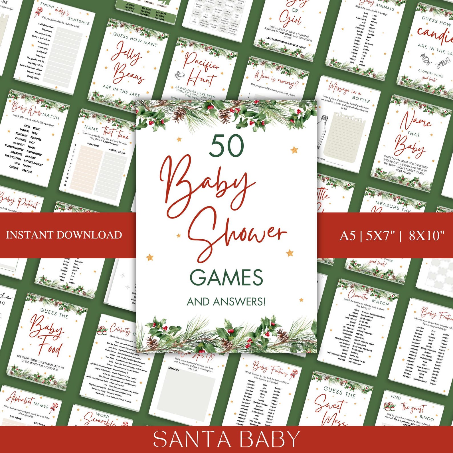 Santa Baby Baby Shower Game Bundle, Christmas Baby Shower Games, Winter ...