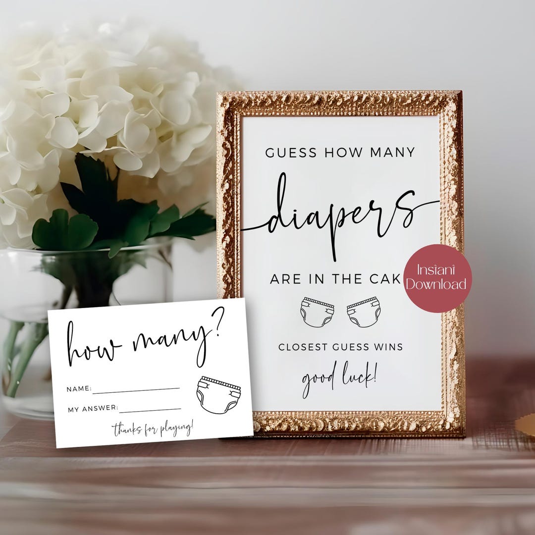 Minimal Baby Shower Diaper Cake Game, Guess How Many Diapers, Printable ...