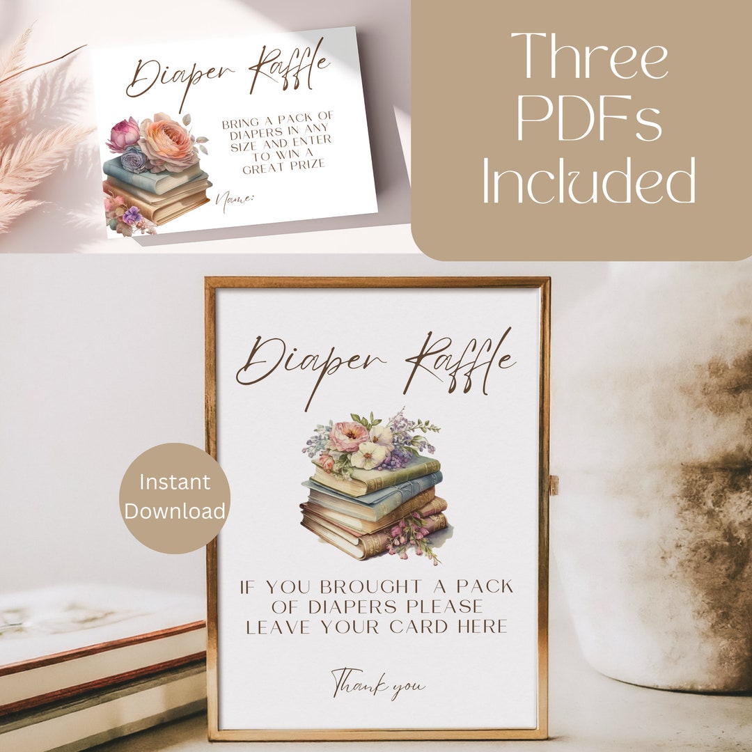 Baby Shower Diaper Raffle Sign and Raffle Ticket, Storybook Baby Shower ...