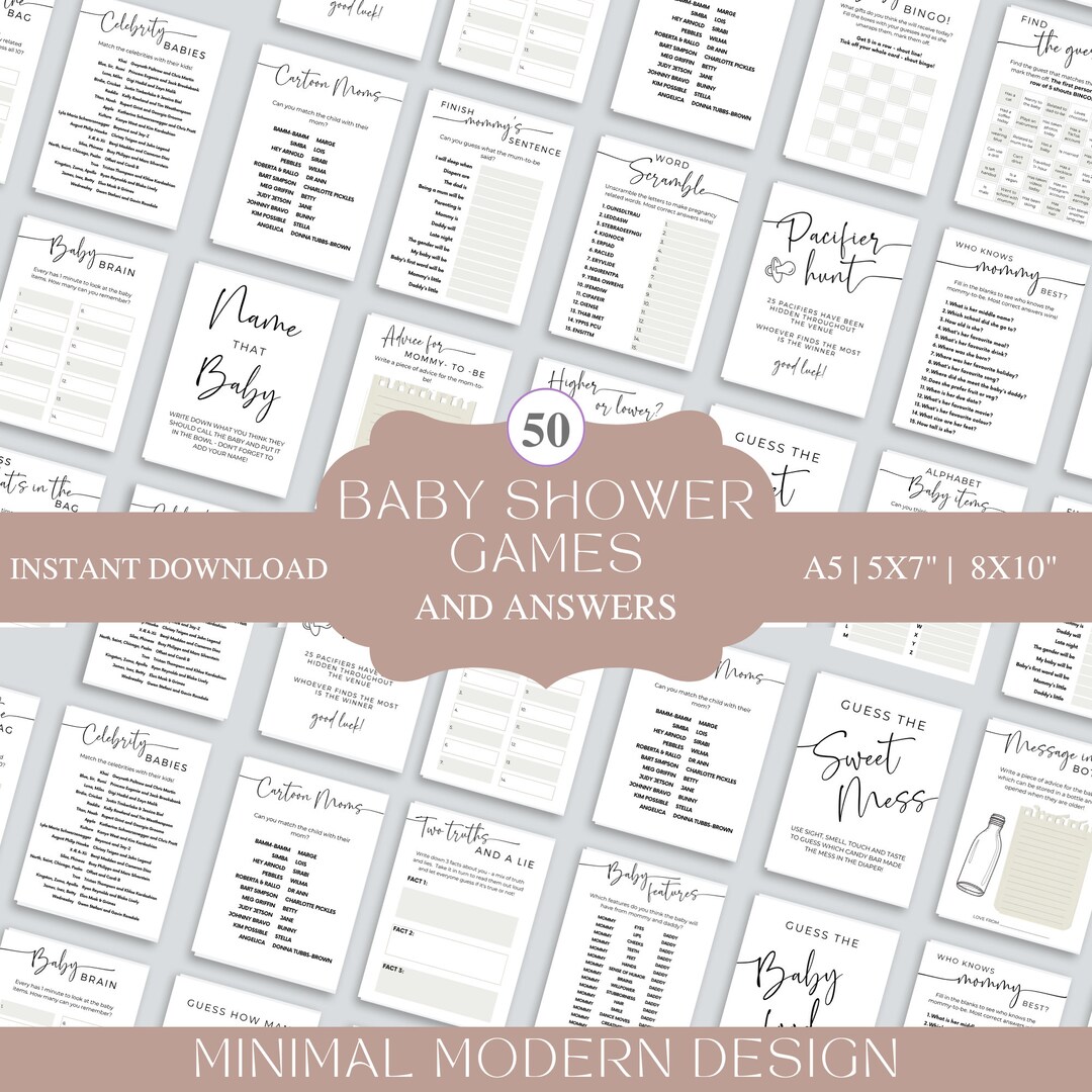 Baby Shower Games Bundle, Digital Download, Instant Download, Gender ...