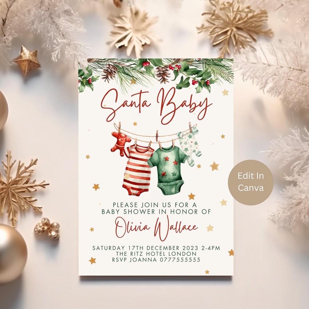 Santa Baby Baby Shower Invitation, Editable Template, Winter Baby ...
