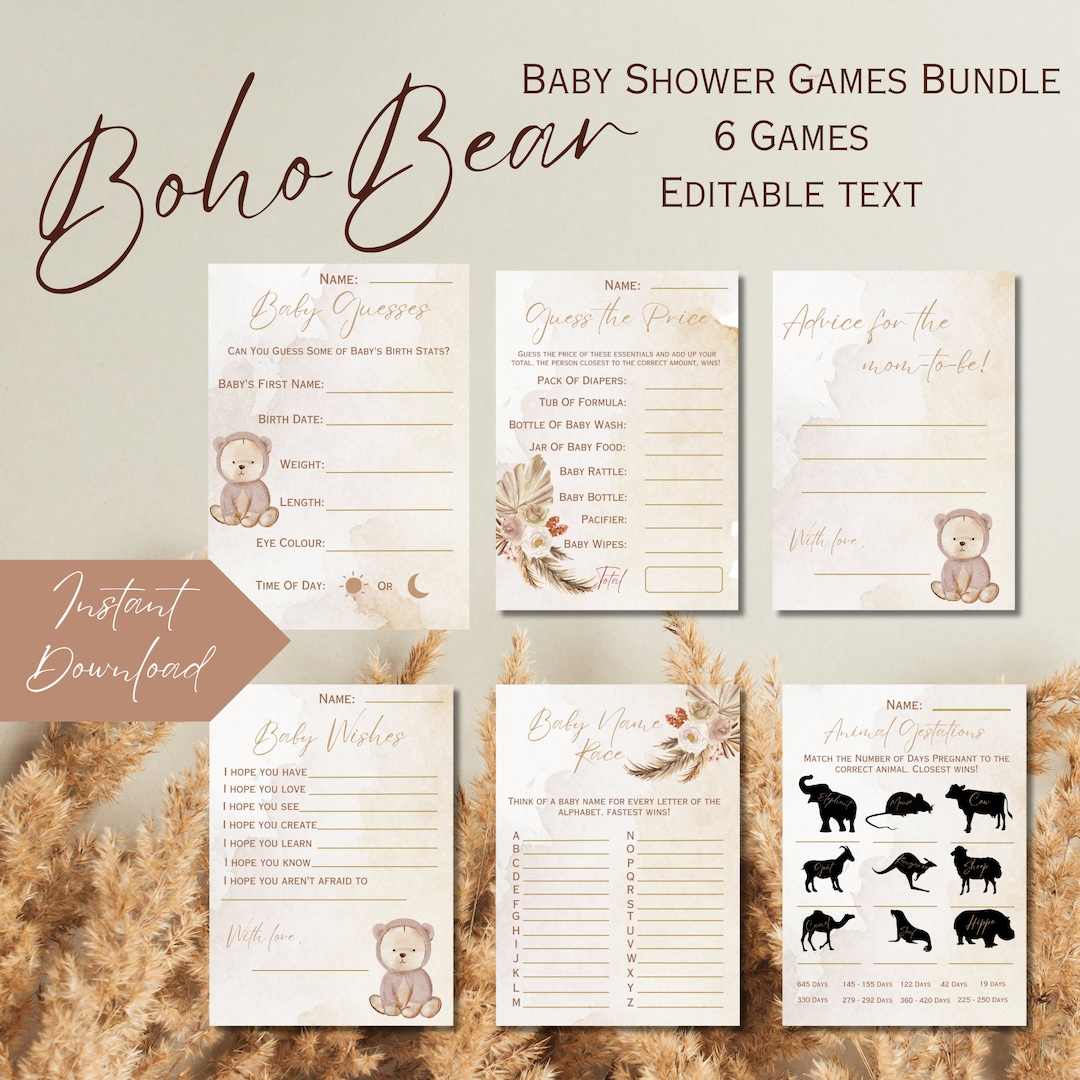 Boho Baby Shower Games Editable Bundle, Baby Shower Printable , 6 Games ...