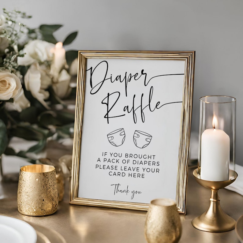 Baby Shower Diaper Raffle Sign and Raffle Ticket, Minimal Baby Shower ...