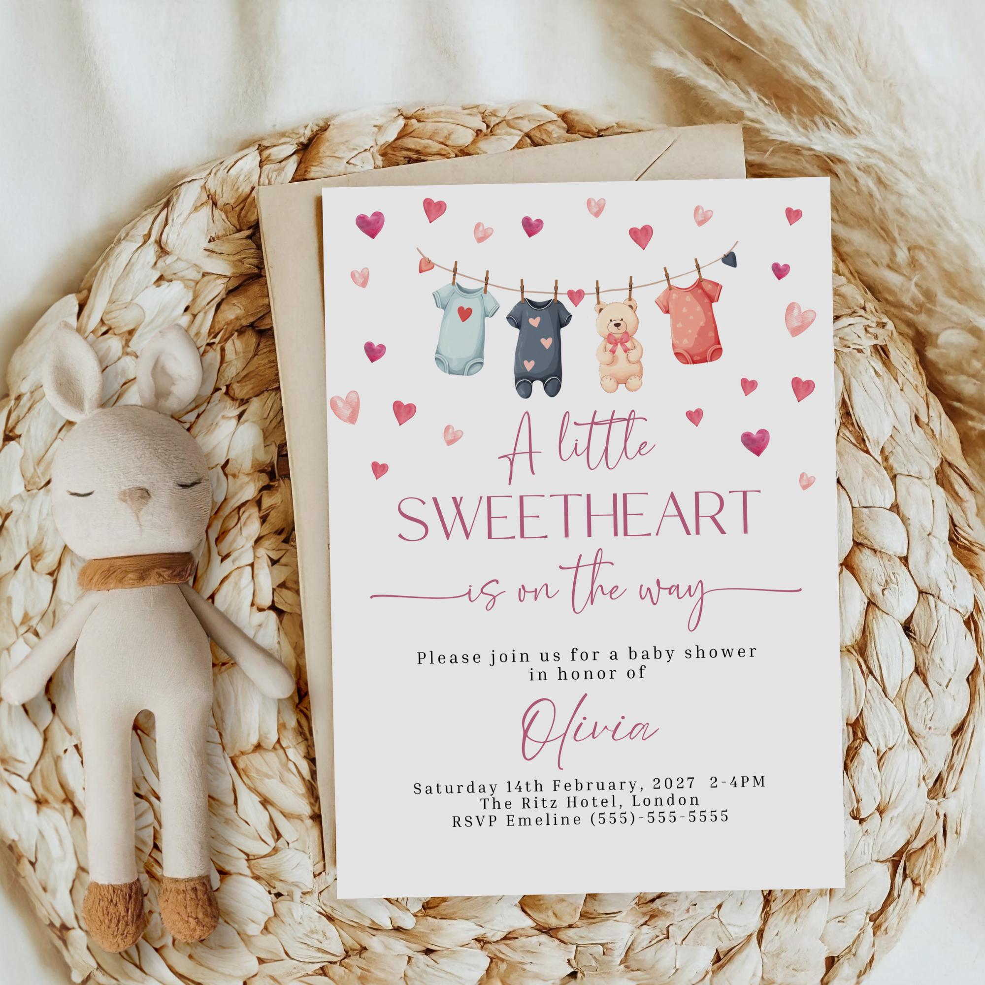 Little Sweetheart Baby Shower Invite, Valentines Baby Shower, Printable ...