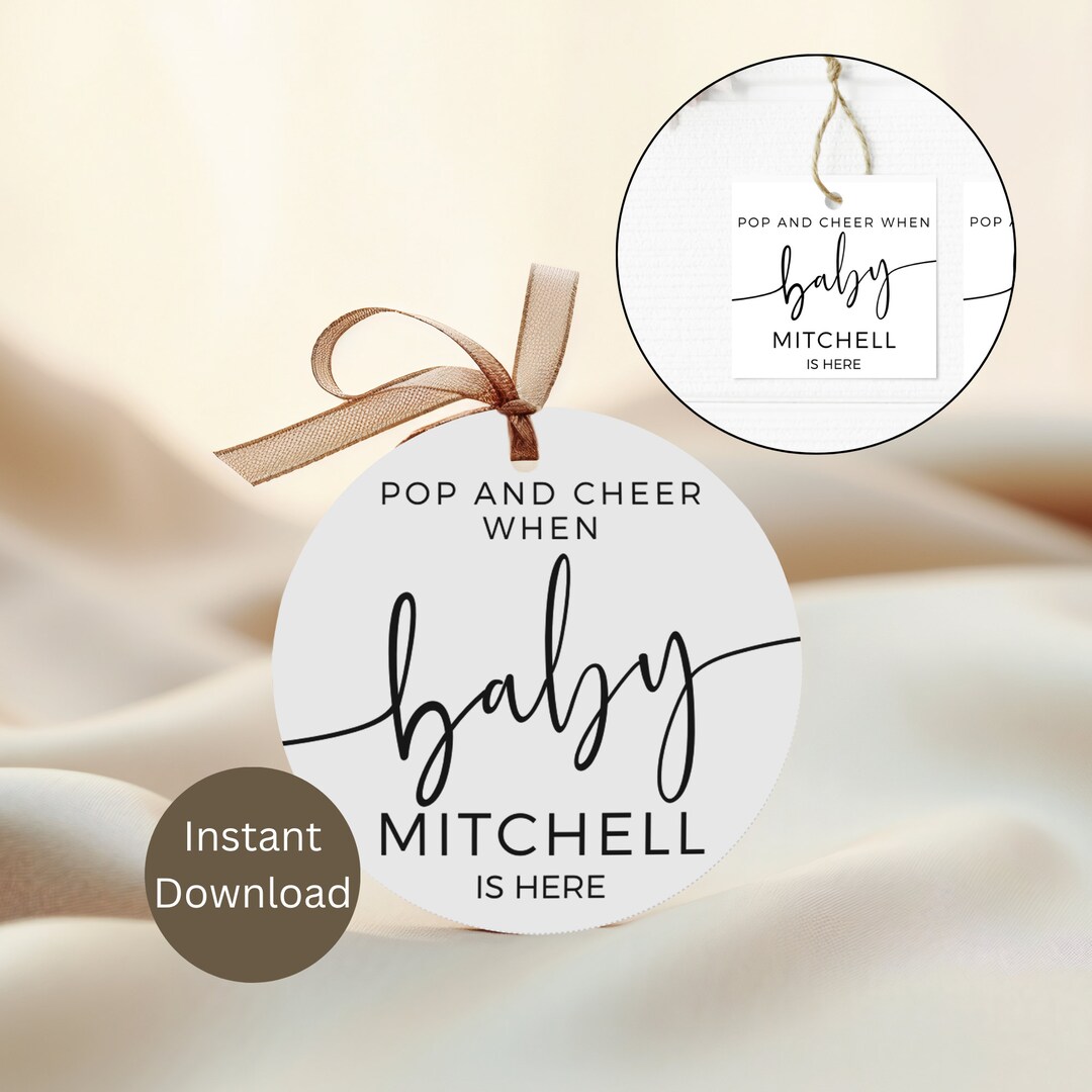 Pop and Cheer When Baby is Here Tag, Thank You Favor Tag, Baby Shower ...
