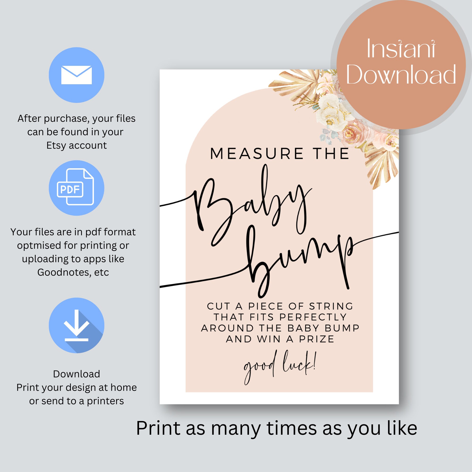 Measure the Baby Bump Baby Shower Game Printable Sign, Gender Neutral ...